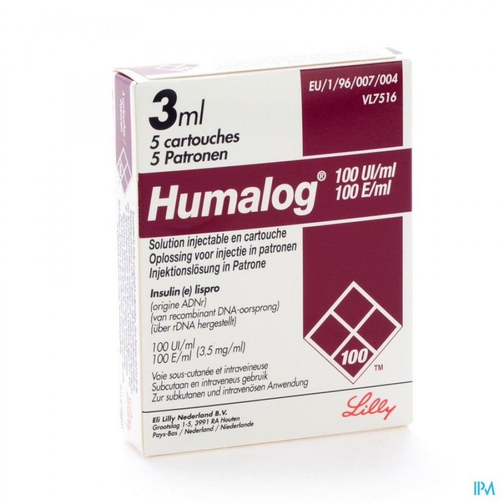 Humalog Cartridge 100u/1ml 5x3ml | Apotheek Vanderhaegen