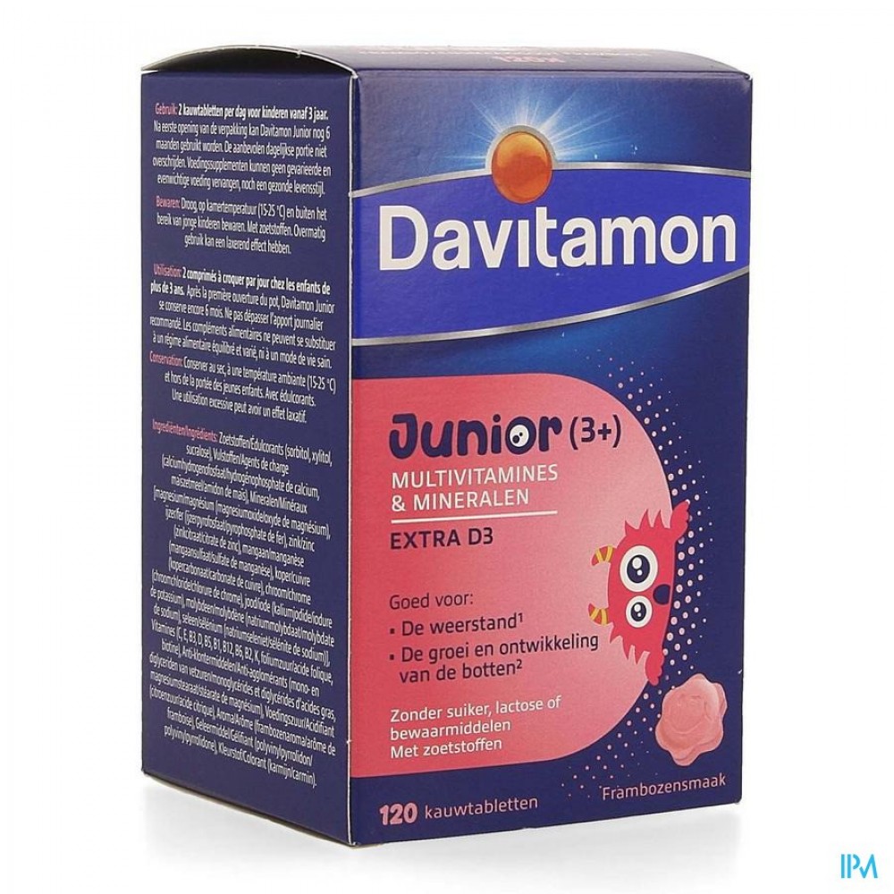 Davitamon Junior Framboos V1 Comp 120 | Apotheek Vanderhaegen